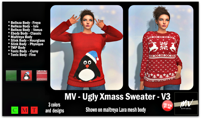 Second Life Marketplace - MV - Ugly Xmas Sweater Female - V3 (wear to unpack)